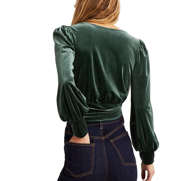 Tops | Boden Vneck Cropped Velvet Long Sleeve Blouse Nwt | Poshmark